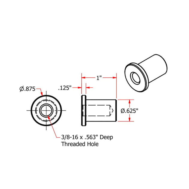 TC Bros Tophat Bung 3/8-16 Thread - Blind Threaded Weld-On Mount ...